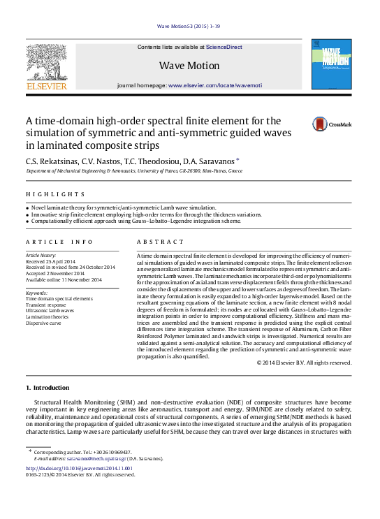 Pdf A Time Domain High Order Spectral Finite Element For The Simulation Of Symmetric And Anti