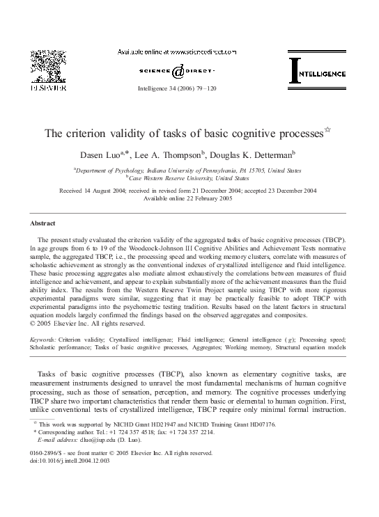 (PDF) The criterion validity of tasks of basic cognitive processes