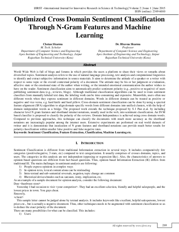 Pdf Optimized Cross Domain Sentiment Classification Through N Gram