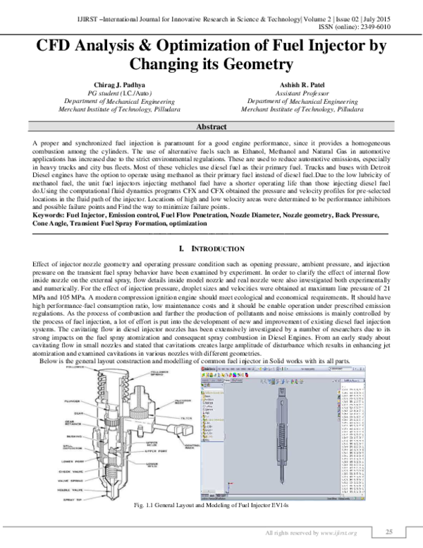 (PDF) CFD Analysis & Optimization of Fuel Injector by Changing Its Geometry