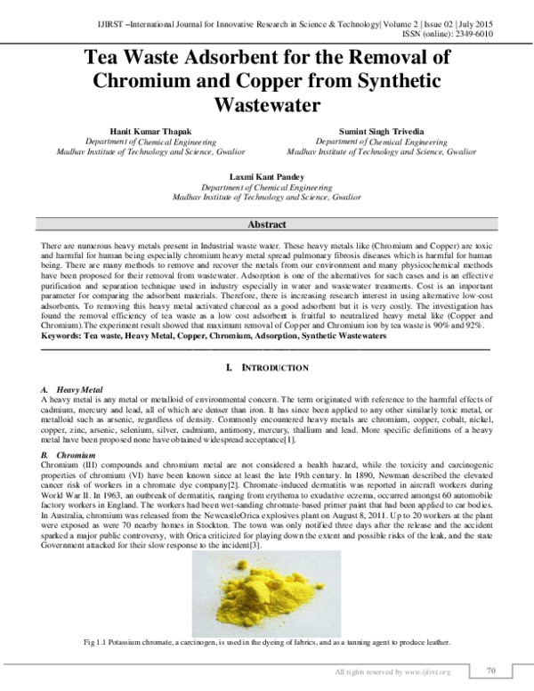 (PDF) Tea Waste Adsorbent for the Removal of Chromium and Copper from ...