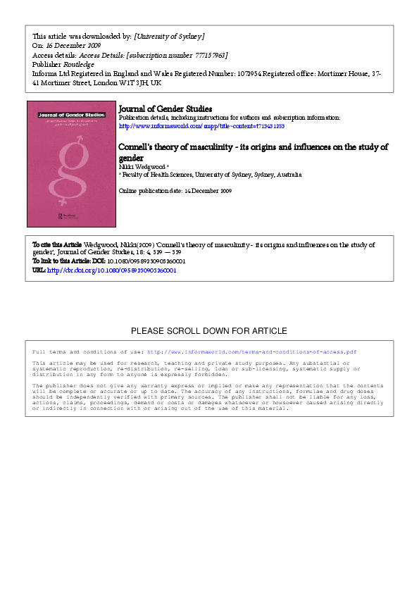 (PDF) Connell's theory of masculinity - its origins and influences on ...