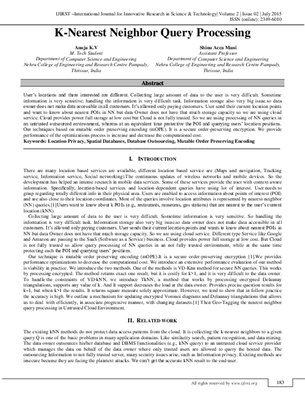 Pdf K Nearest Neighbor Query Processing