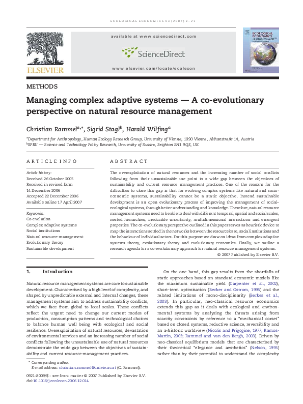 (PDF) Managing complex adaptive systems - A co-evolutionary perspective ...