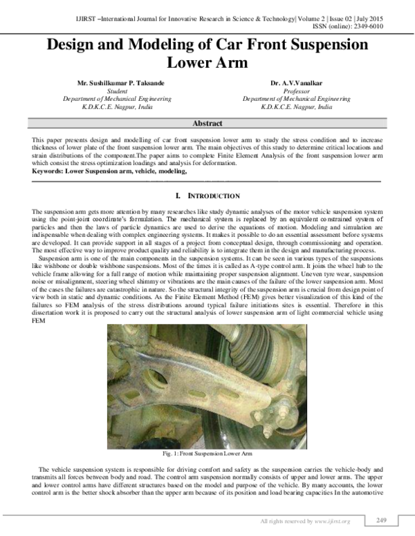 (PDF) Design and Modeling of Car Front Suspension Lower Arm