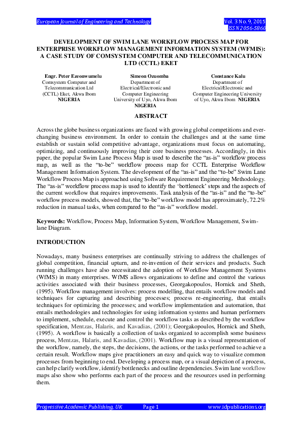 (PDF) DEVELOPMENT OF SWIM LANE WORKFLOW PROCESS MAP FOR ENTERPRISE WORKFLOW MANAGEMENT ...