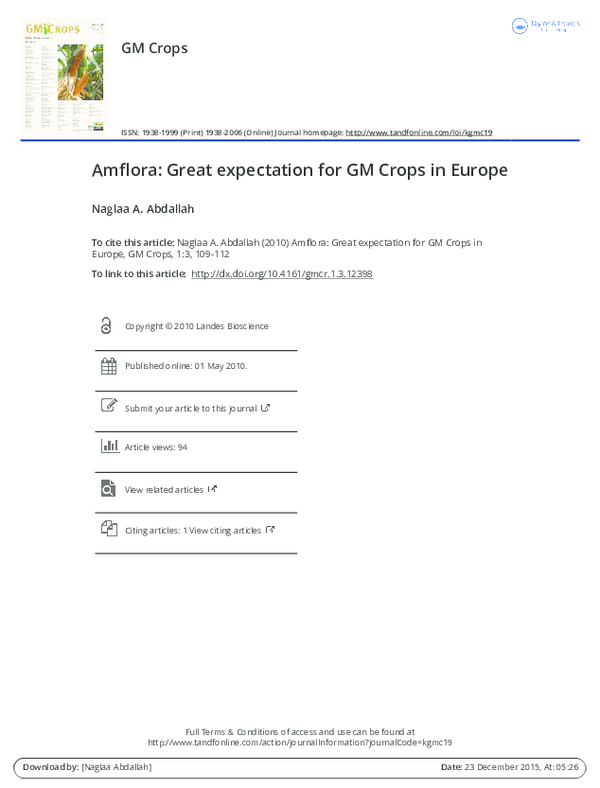 Amflora: Great expectation for GM Crops in Europe