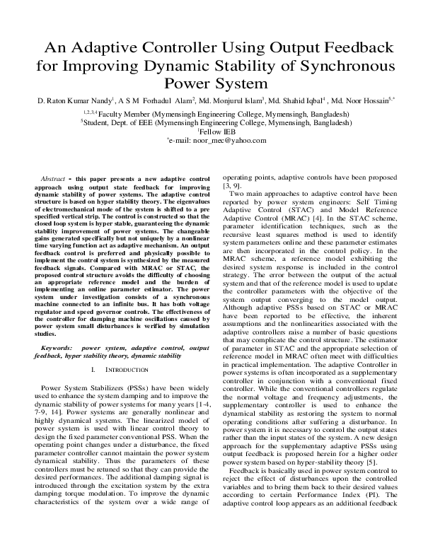 (PDF) An Adaptive Controller Using Output Feedback for Improving ...