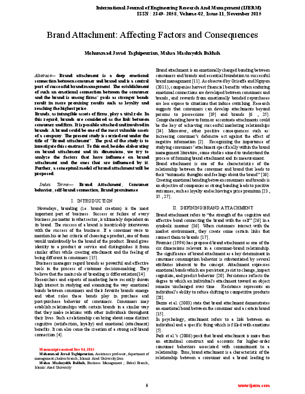 (PDF) Brand Attachment: Affecting Factors and Consequences