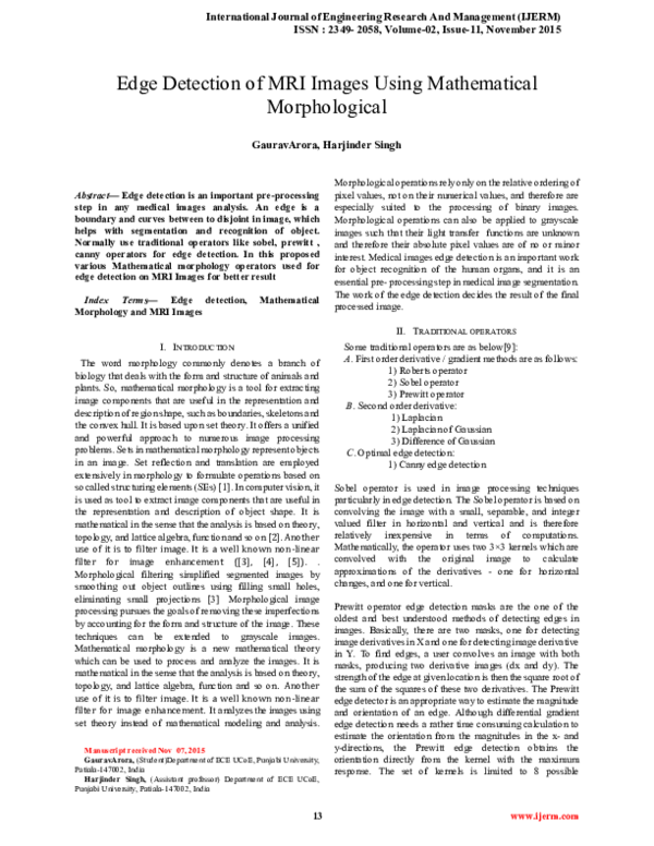 (PDF) Edge Detection of MRI Images Using Mathematical Morphological