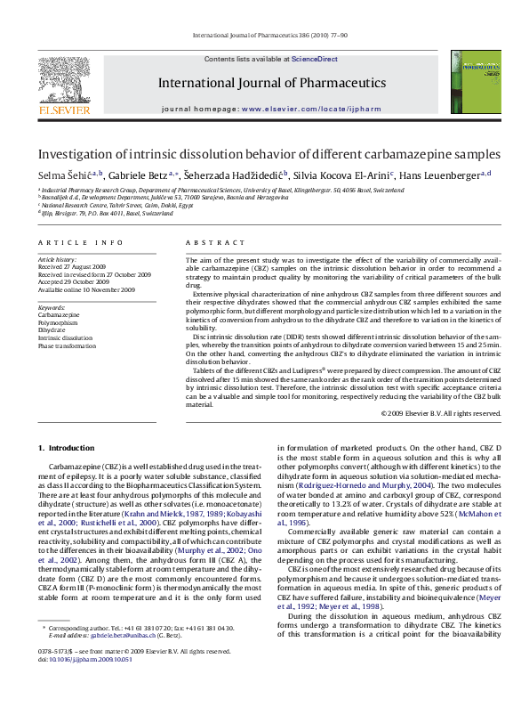 (PDF) Investigation of intrinsic dissolution behavior of different ...