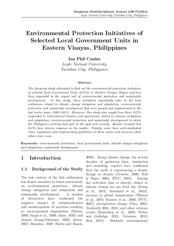 (PDF) Environmental Protection Initiatives of Selected Local Government ...