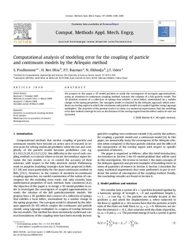 (PDF) Computational analysis of modeling error for the coupling of particle and continuum models ...