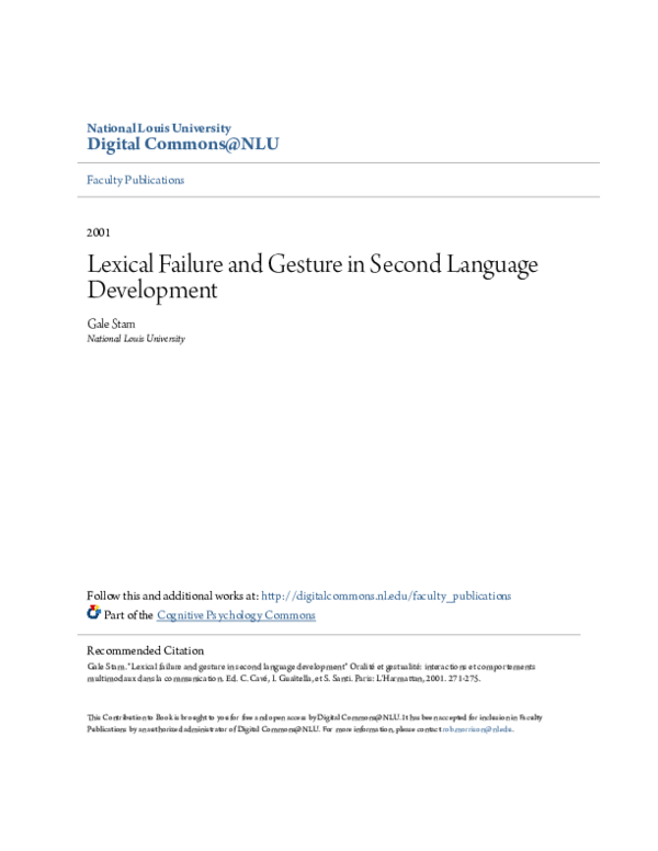 (PDF) Lexical Failure and Gesture in Second Language Development