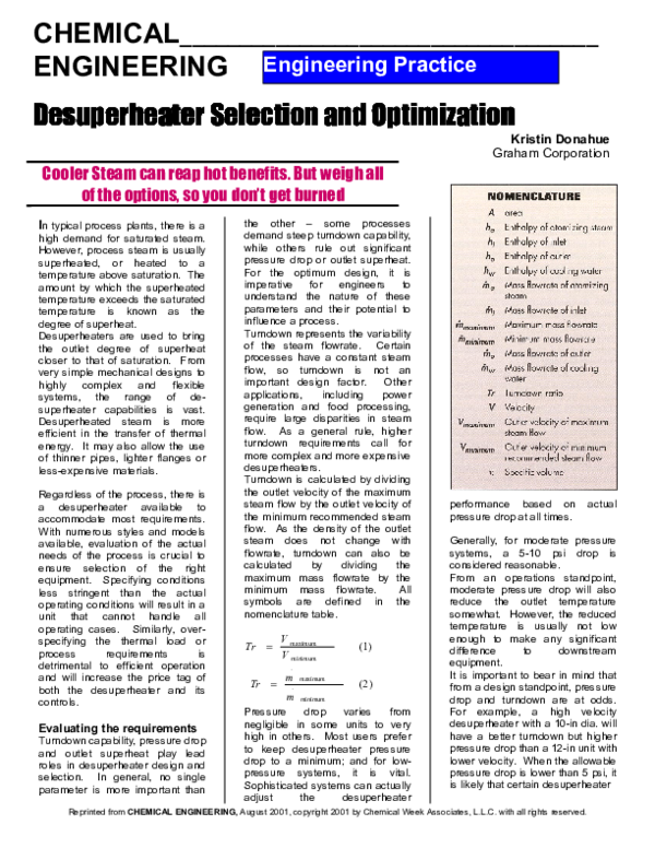 (PDF) Desuperheater Selection and Optimization