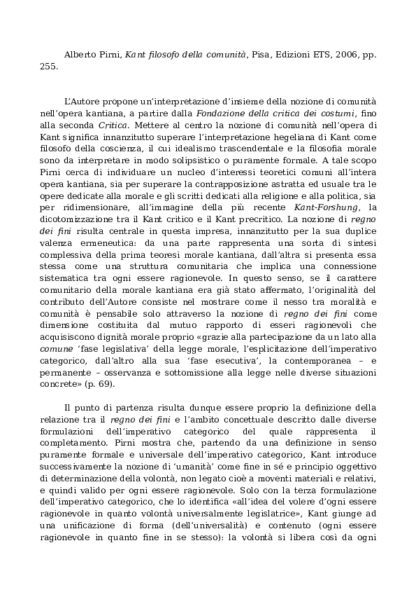 (DOC) L. Paltrinieri, « Alberto Pirni, Kant filosofo della comunità ...