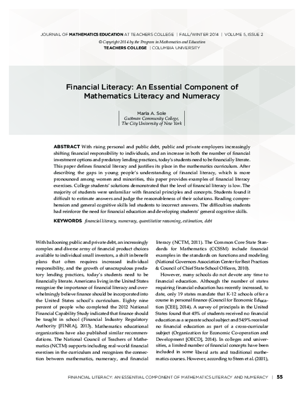 (PDF) Financial literacy: An essential component of mathematics ...