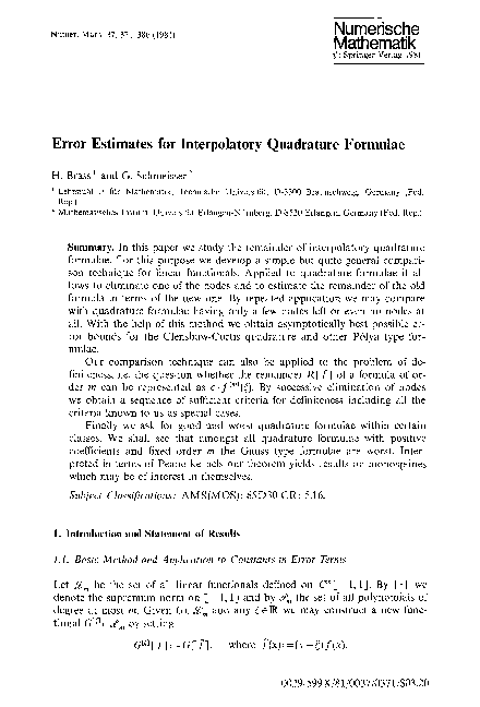 Pdf Error Estimates For Interpolatory Quadrature Formulae