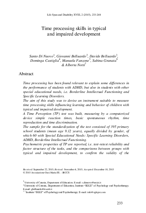 (PDF) Time processing skills in typical and impaired development