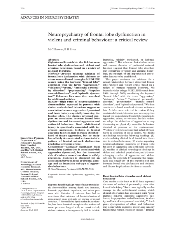 (PDF) Neuropsychiatry of frontal lobe dysfunction in