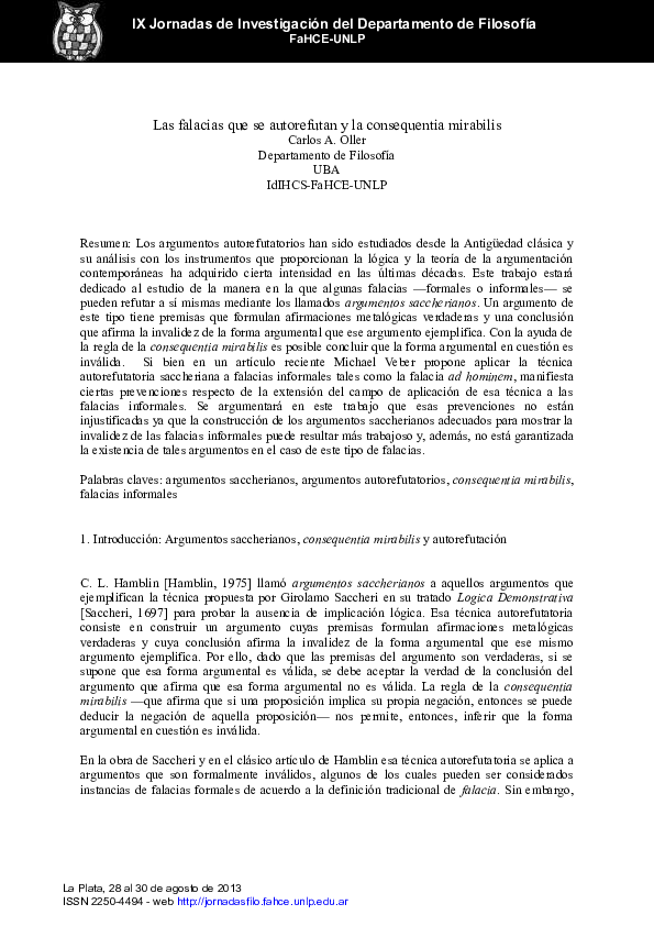 (PDF) Las falacias que se autorefutan y la consequentia mirabilis