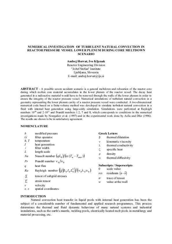 (PDF) Numerical investigation of turbulent natural convection in reactor pressure vessel lower ...