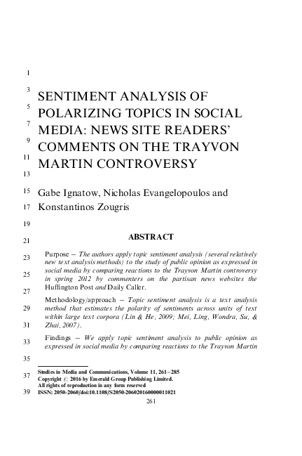 (PDF) Sentiment Analysis of Polarizing Topics in Social Media