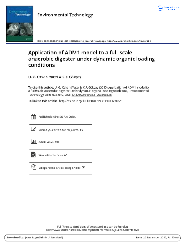 (PDF) Application of ADM1 model to a full‐scale anaerobic digester ...