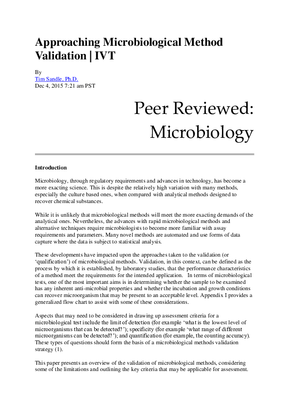 (PDF) Approaching Microbiological Method Validation