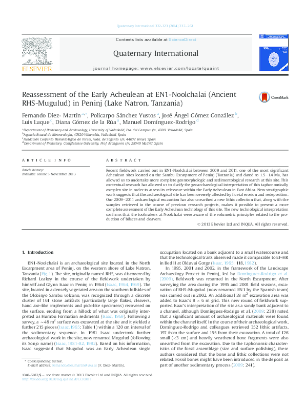 (PDF) Reassessment of the Early Acheulean at EN1-Noolchalai (Ancient ...
