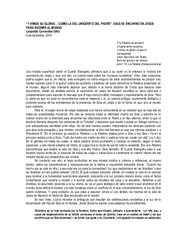 (PDF) "Y vimos su gloria como la del Unigénito del Padre": Dios se ...
