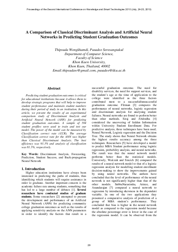 Pdf A Comparison Of Classical Discriminant Analysis And Artificial Neural Networks In