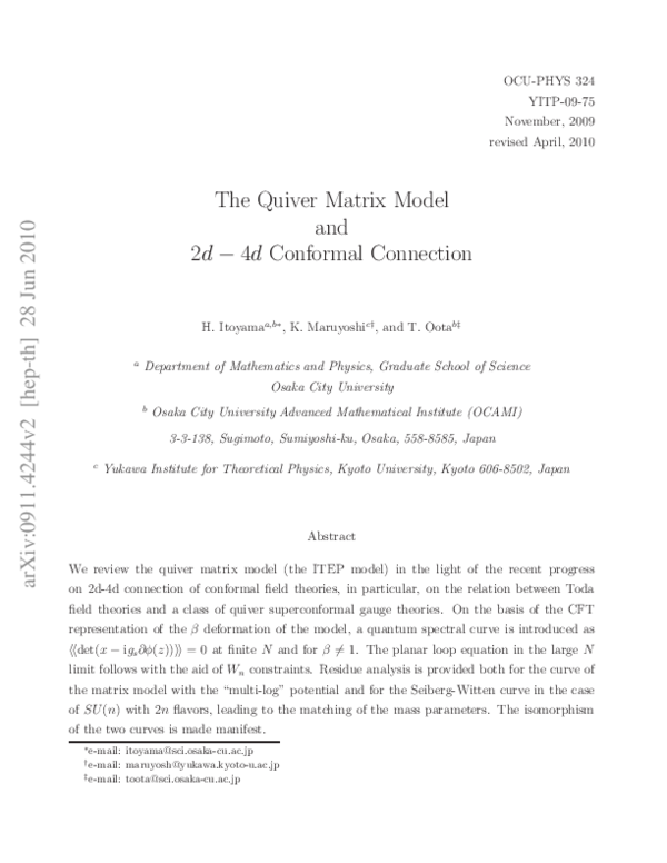 (PDF) The Quiver Matrix Model and 2d-4d Conformal Connection