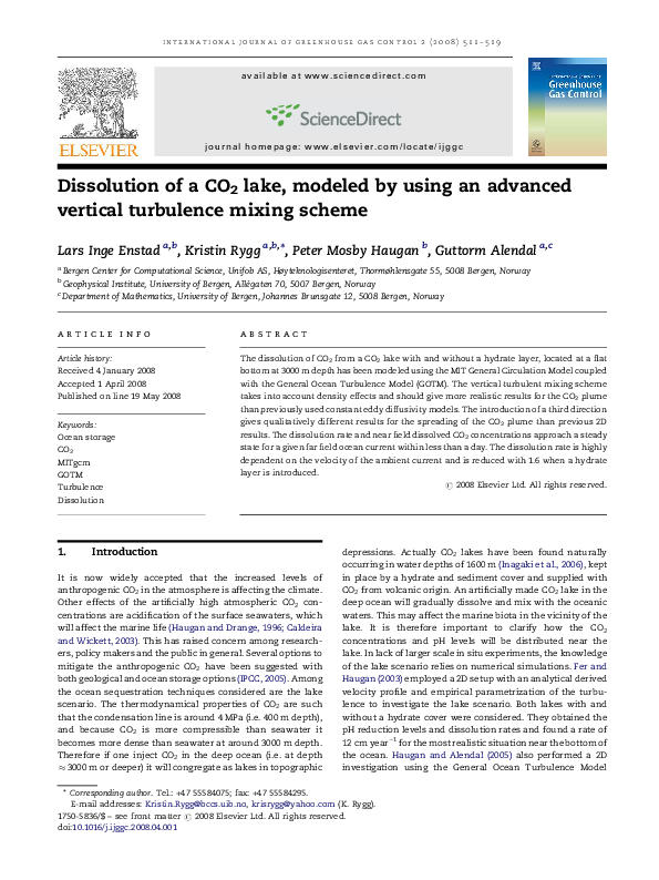 (PDF) Dissolution of a CO2 lake, modeled by using an advanced vertical ...