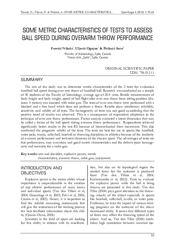 (PDF) SOME METRIC CHARACTERISTICS OF TESTS TO ASSESS BALL SPEED DURING ...