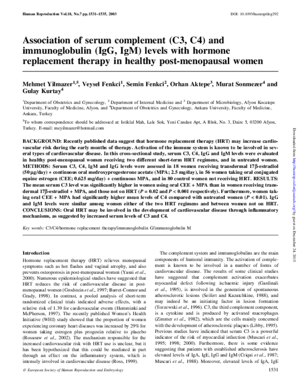(PDF) Association of serum complement (C3, C4) and immunoglobulin (IgG ...