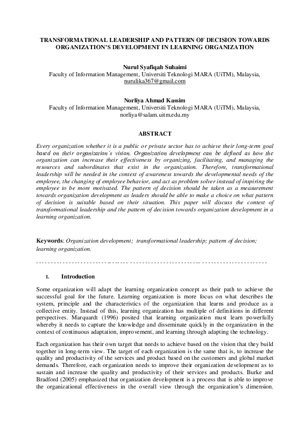 (PDF) Transformational leadership and pattern of decision