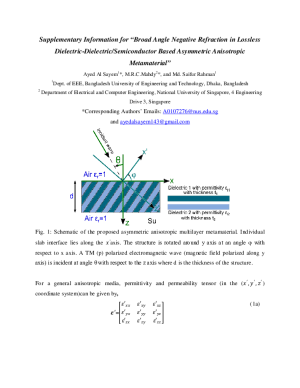 (PDF) Supplementary Information for “Broad Angle Negative Refraction in Lossless Dielectric ...