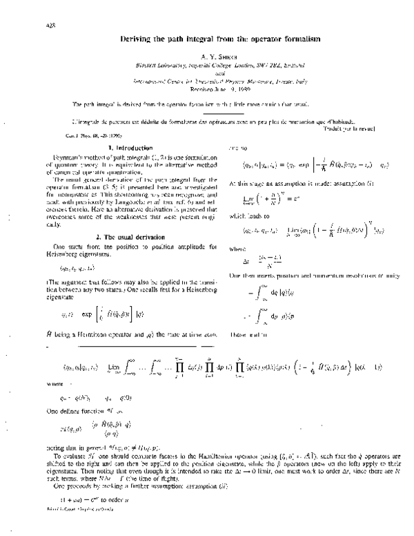 (PDF) Deriving the path integral from the operator formalism
