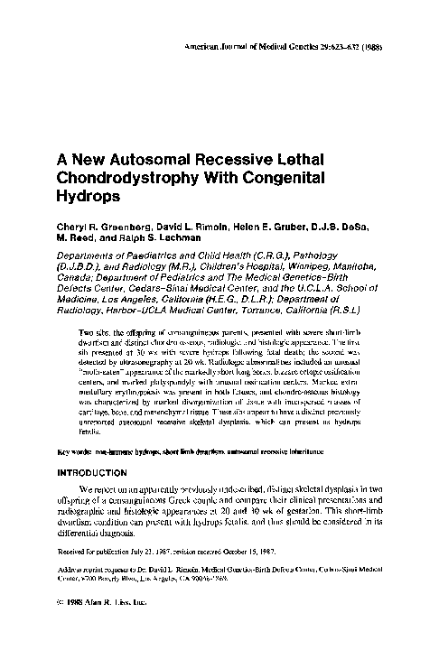 (PDF) A new autosomal recessive lethal chondrodystrophy with congenital ...