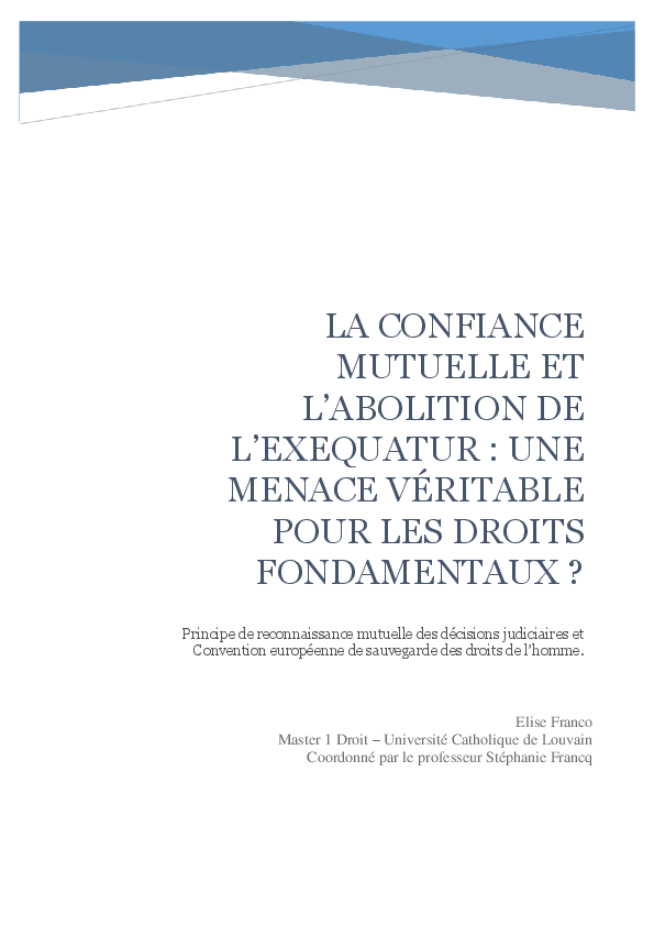 (PDF) La confiance mutuelle et l'abolition de l'exequatur: une menace ...