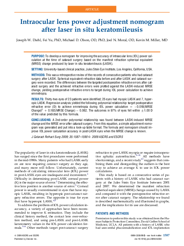 (PDF) Intraocular lens power adjustment nomogram after laser in situ ...
