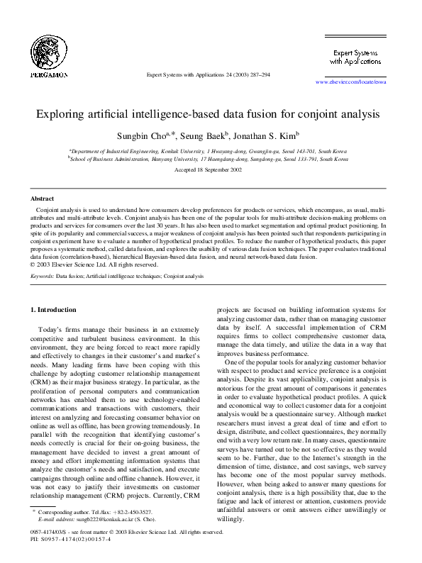 (PDF) Exploring artificial intelligence-based data fusion for conjoint analysis
