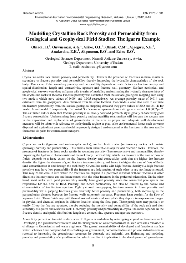 Modelling Crystalline Rock Porosity and Permeability from Geological ...