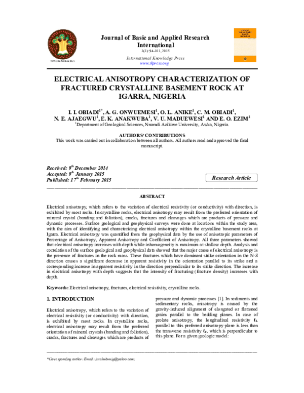 ELECTRICAL ANISOTROPY CHARACTERIZATION OF FRACTURED CRYSTALLINE ...