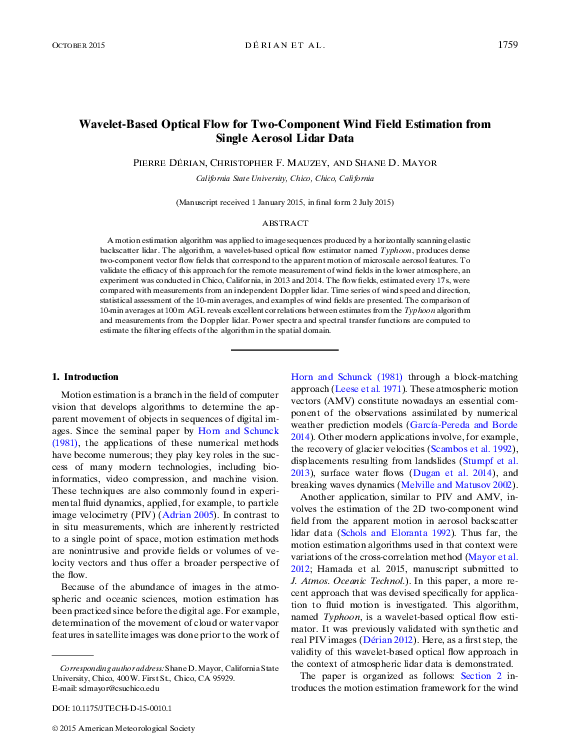 (PDF) Wavelet-Based Optical Flow for Two-Component Wind Field ...