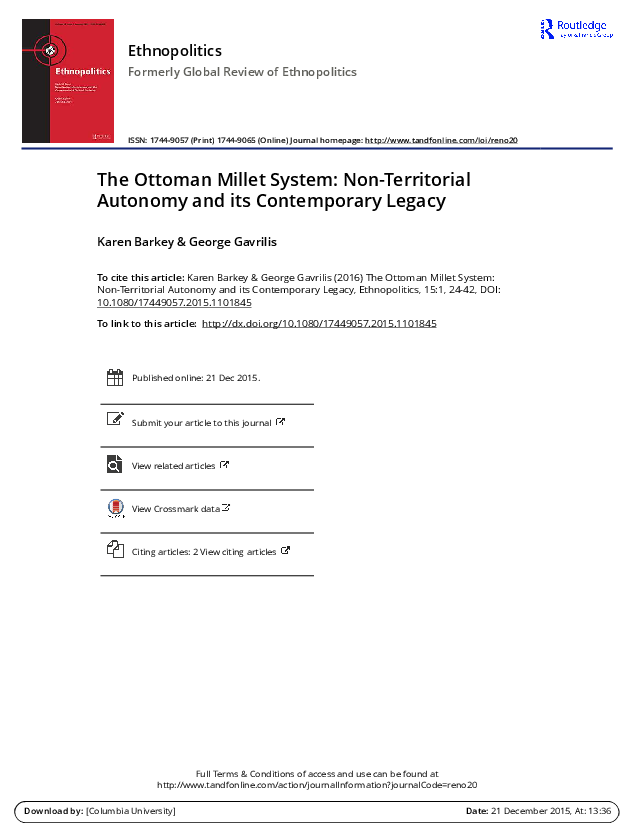 (PDF) THE OTTOMAN MILLET SYSTEM: NON-TERRITORIAL AUTONOMY AND ITS ...