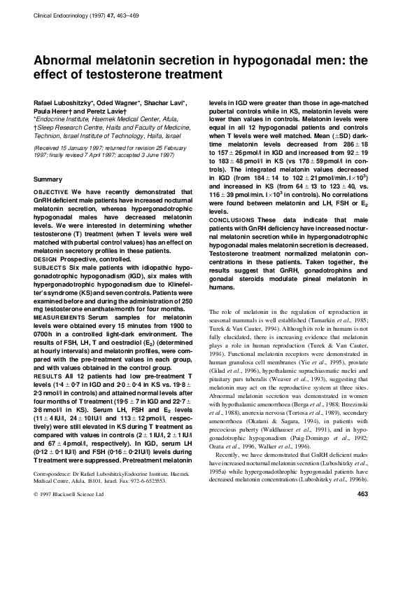 (PDF) Abnormal melatonin secretion in hypogonadal men: the effect of ...