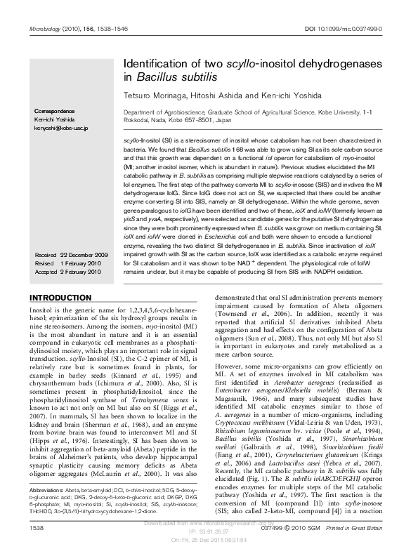 (PDF) Identification of two scyllo-inositol dehydrogenases in Bacillus ...