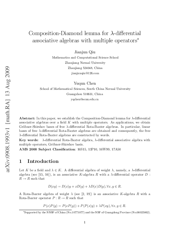 (PDF) Composition-Diamond lemma for $\lambda$-differential associative ...